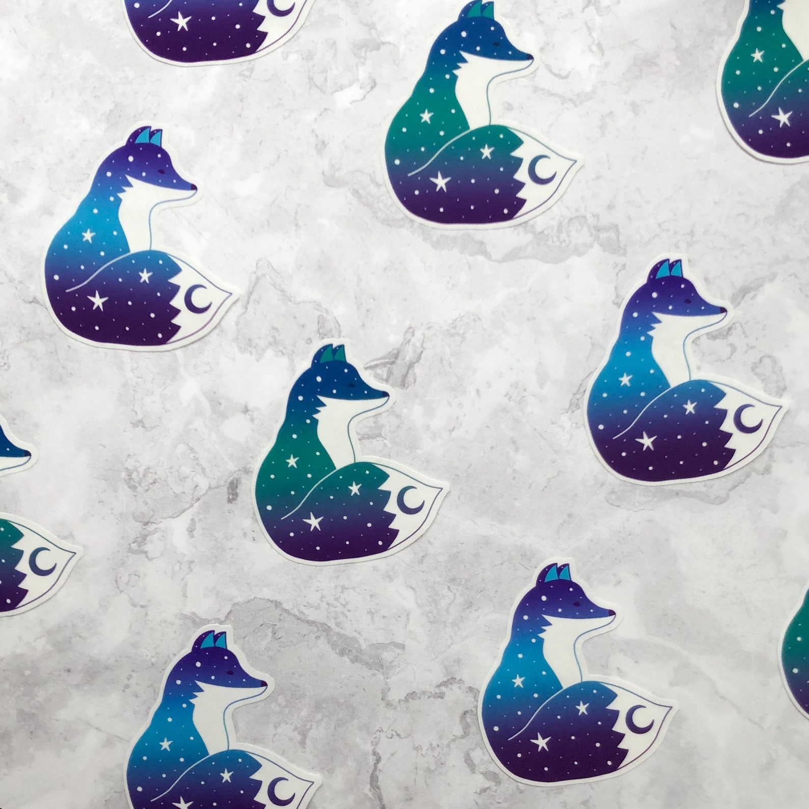 Cosmic Fox Vinyl Sticker, Space Fox Clear Sticker, Ombre Arctic Fox ...