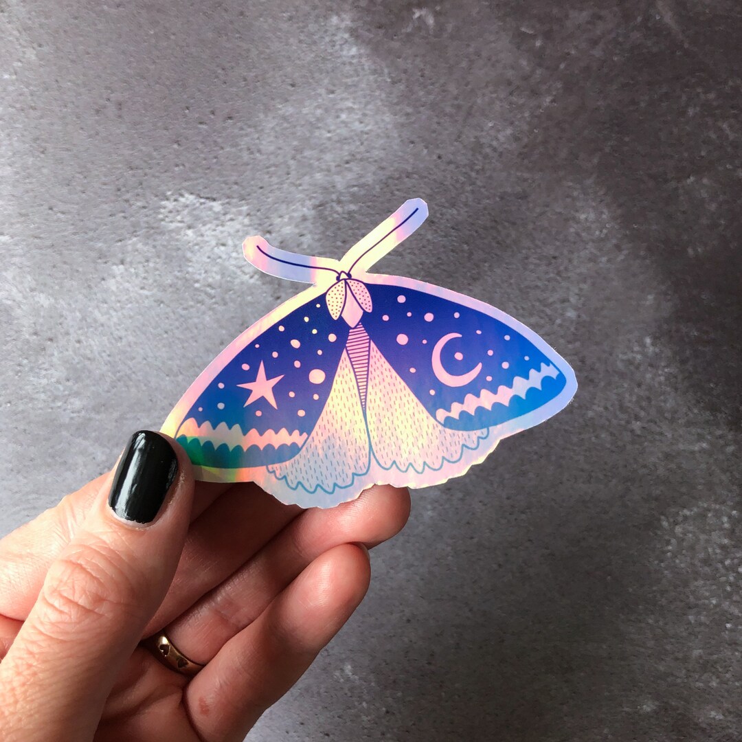 Holographic Moth Vinyl Sticker, Clear Laptop Sticker, Witchy Vinyl ...