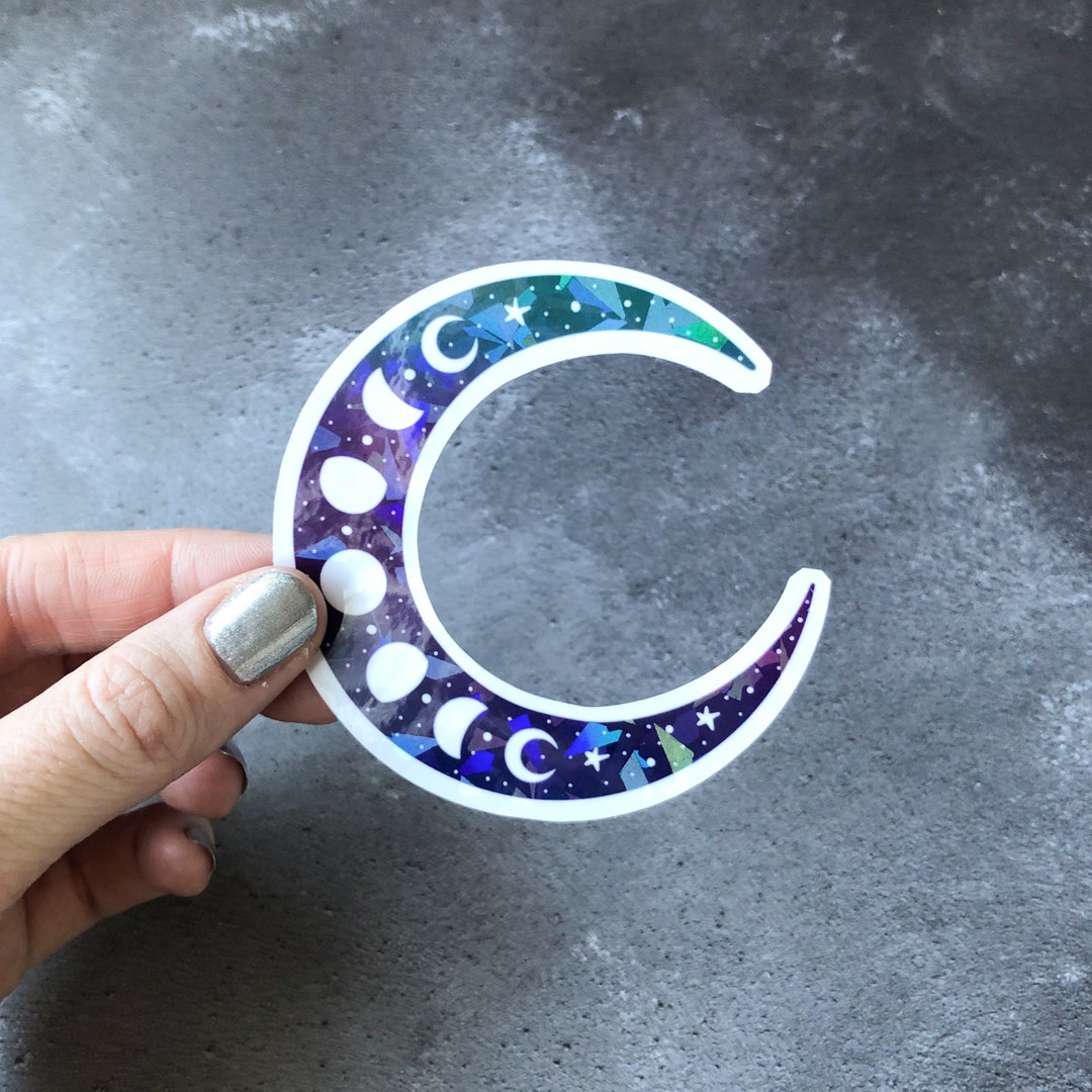 Moon Crescent Vinyl Sticker, Holographic Sticker, White Vinyl Sticker ...