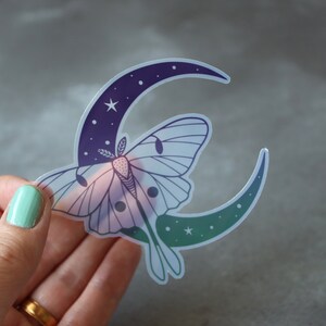 Holographic Luna Moth Moon Sticker, Moth Laptop Sticker, Holographic ...