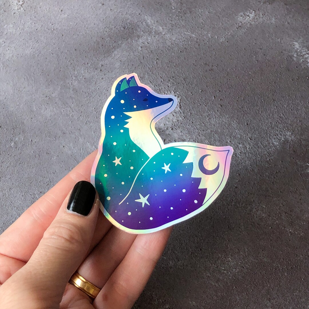 Fox Holographic Vinyl Sticker, Space Fox Clear Sticker, Ombre Arctic ...