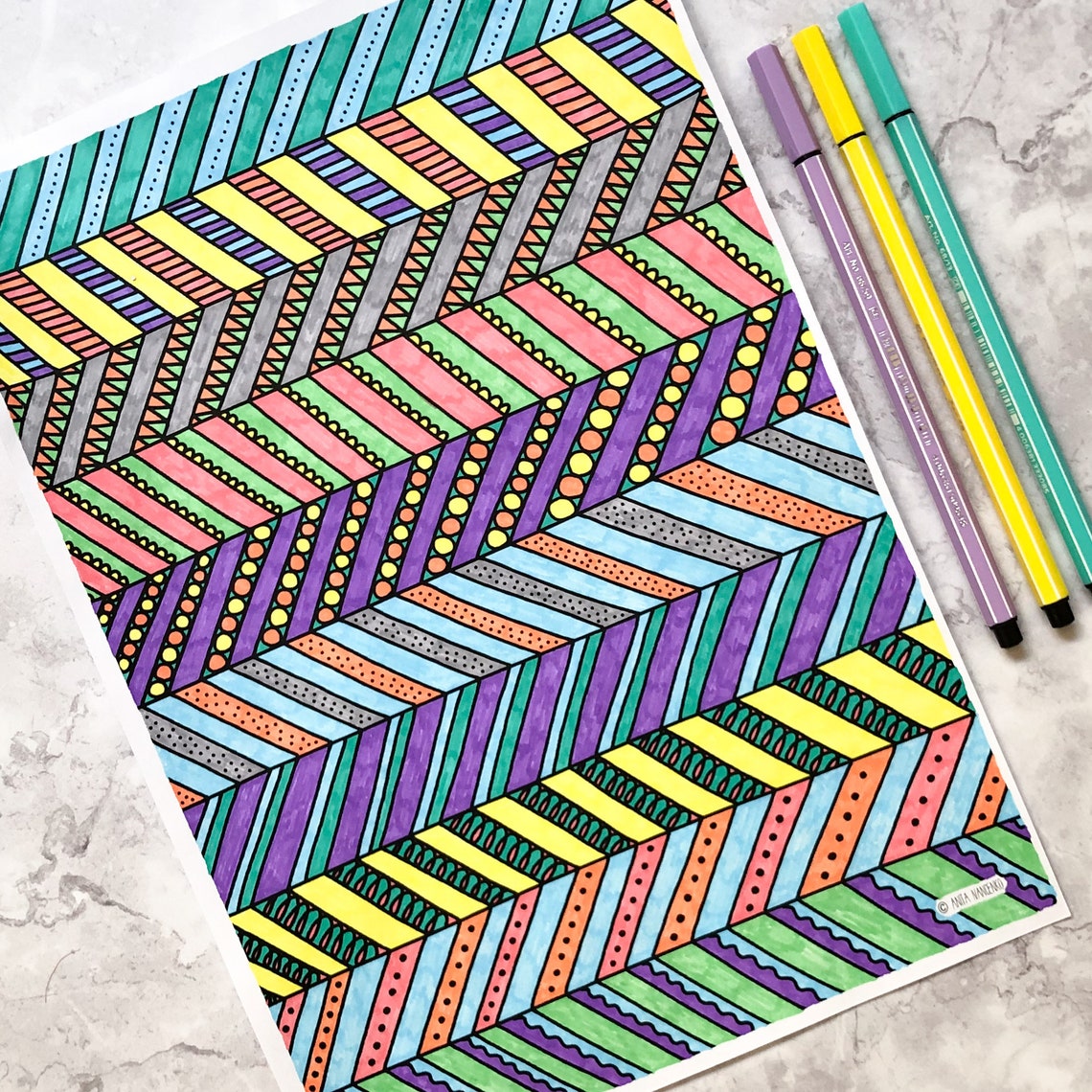 Chevron Pattern Printable Colouring Page Whimsical Coloring - Etsy