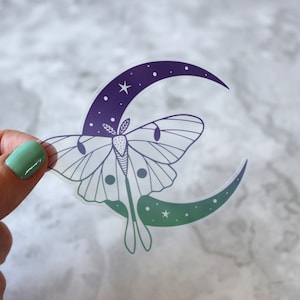 Holographic Luna Moth Moon Sticker, Moth Laptop Sticker, Holographic ...
