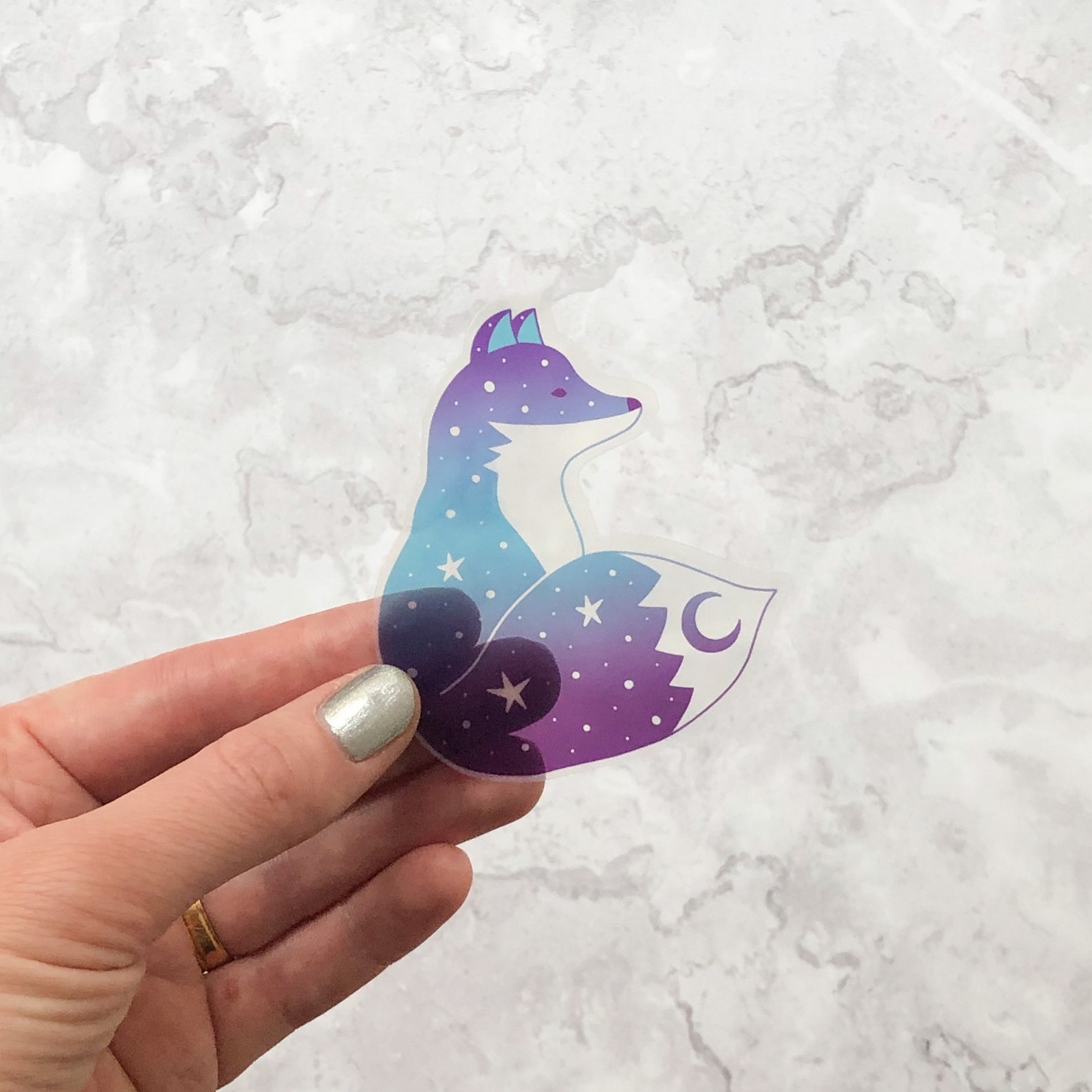 Cosmic Fox Vinyl Sticker, Space Fox Clear Sticker, Ombre Arctic Fox ...