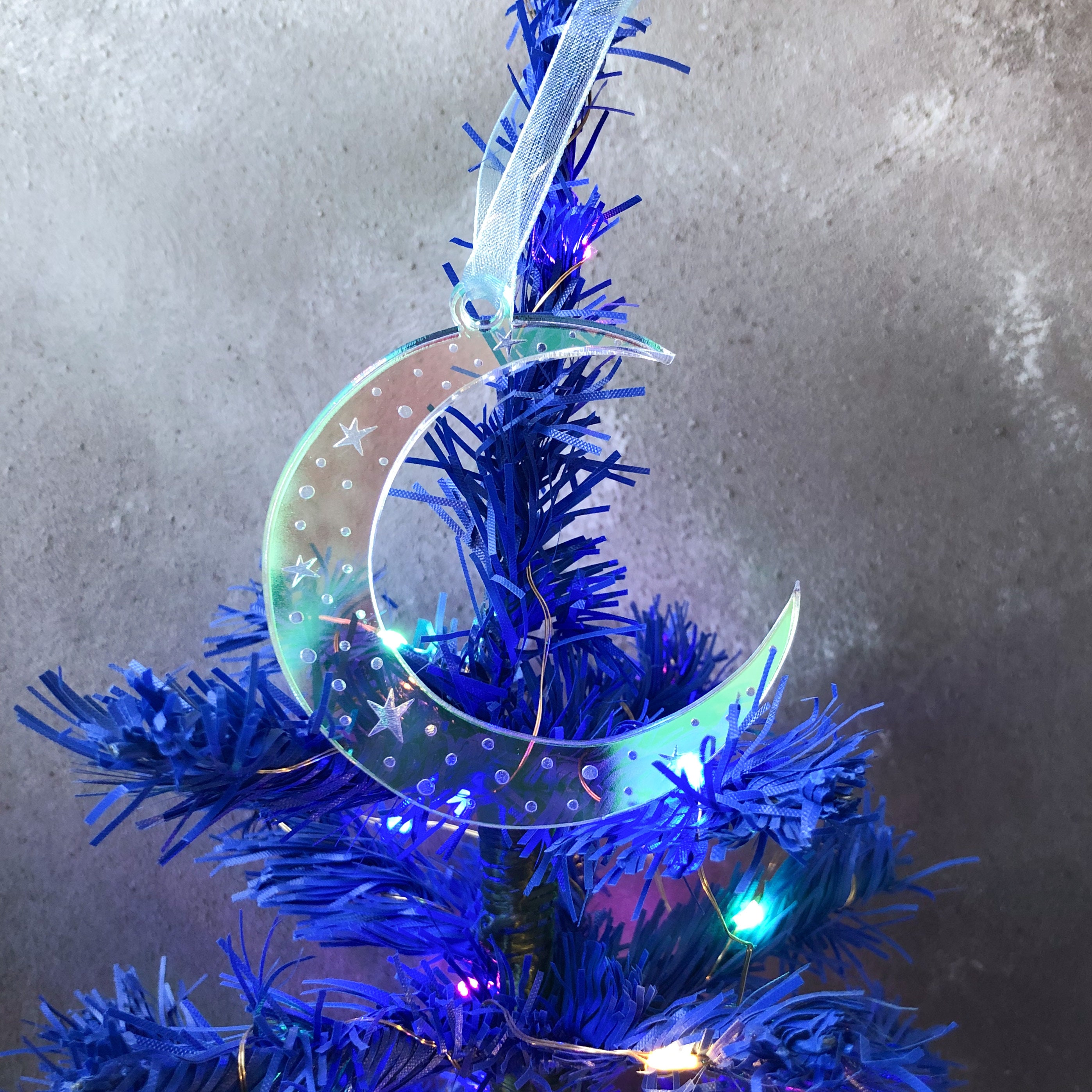 Crescent Moon Christmas Ornament, Iridescent Acrylic Festive Tree ...