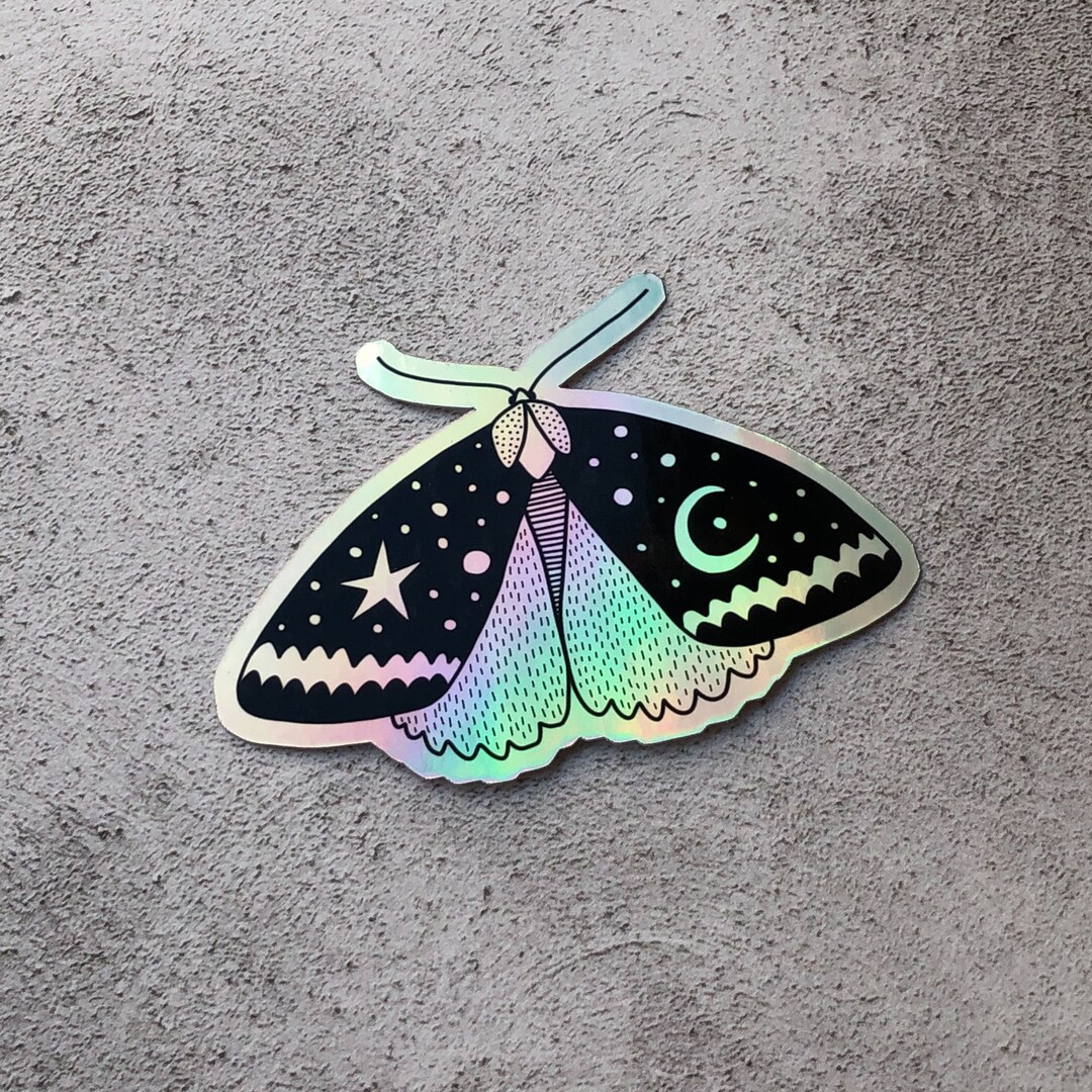 Holographic Moth Vinyl Sticker Black Moth Sticker Clear - Etsy