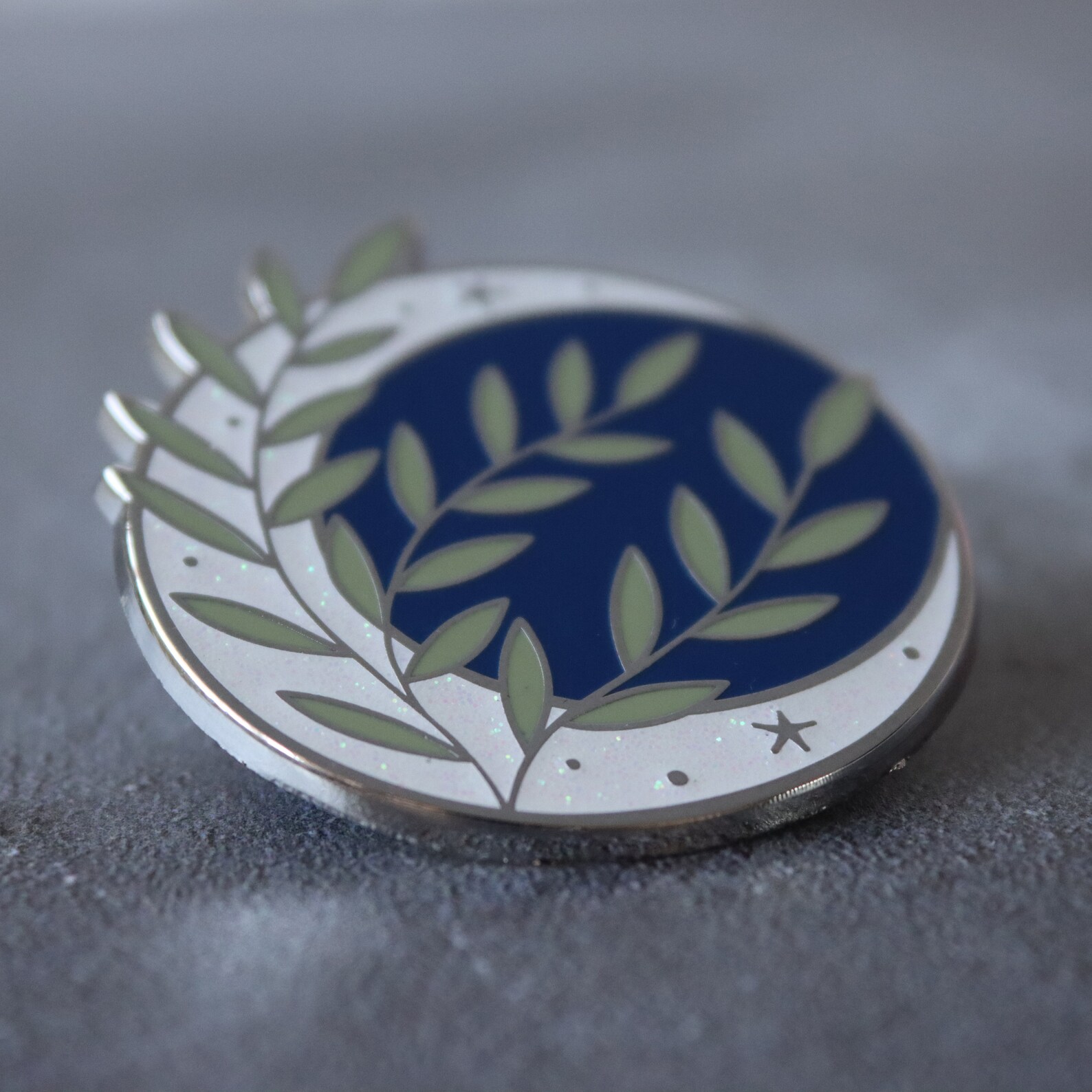 SECONDS SALE Sage Moon Enamel Pin, Botanical Pin Badge, Glitter Moon ...