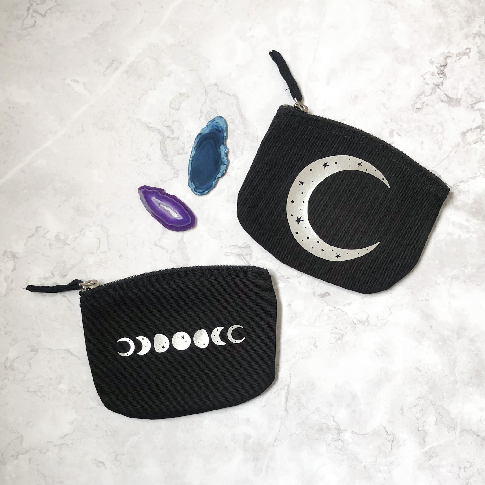 Lilac Moon Phases Zip Pouch Black Zip Bag With Purple Moons - Etsy