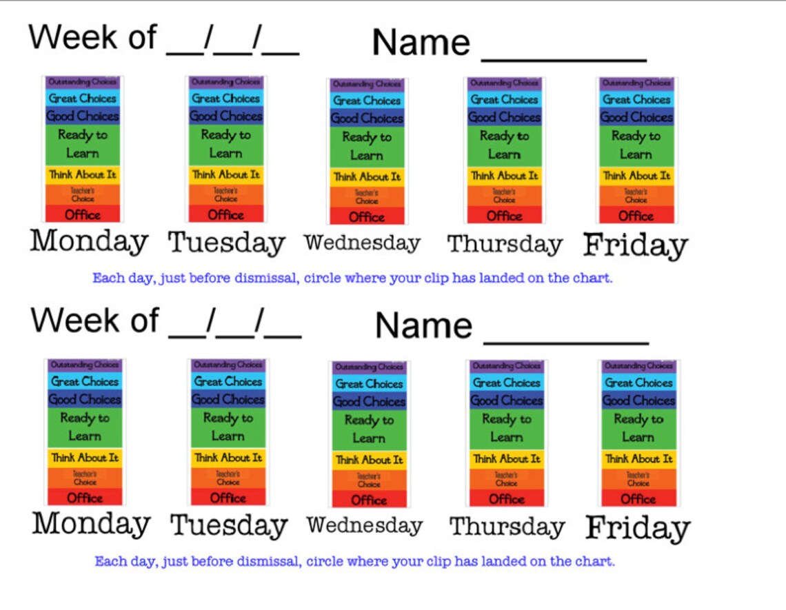 Clip Chart for Classrooms- Weekly Behavior - Etsy