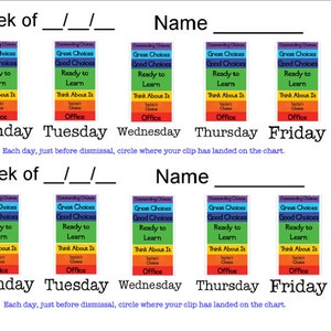 Clip Chart for Classrooms- Weekly Behavior - Etsy