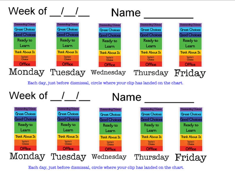 Clip Chart for Classrooms- Weekly Behavior - Etsy