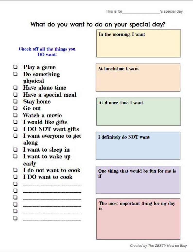Special Day Family Questionnaire - Etsy