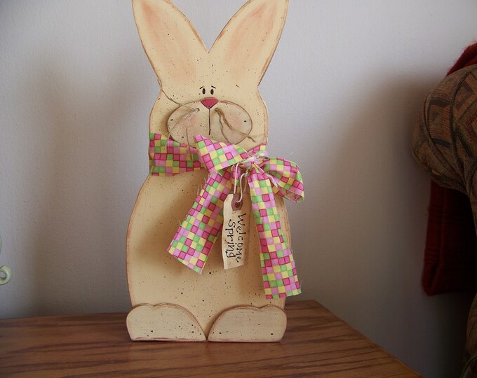 Welcome Spring Wooden Primitive Bunny Wall Hanging/shelf Sitter - Etsy