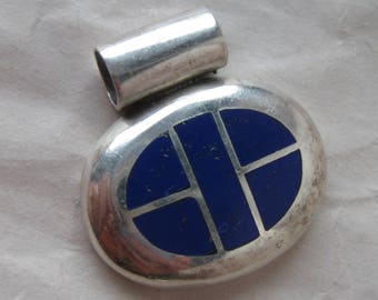 Blue Lapis Inlay Stone Sterling Pendant Silver Vintage 925 - Etsy