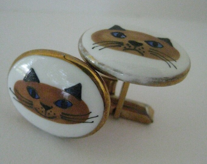 Cat Porcelain Victoria Flemming Cuff Links Hand-painted Gold - Etsy