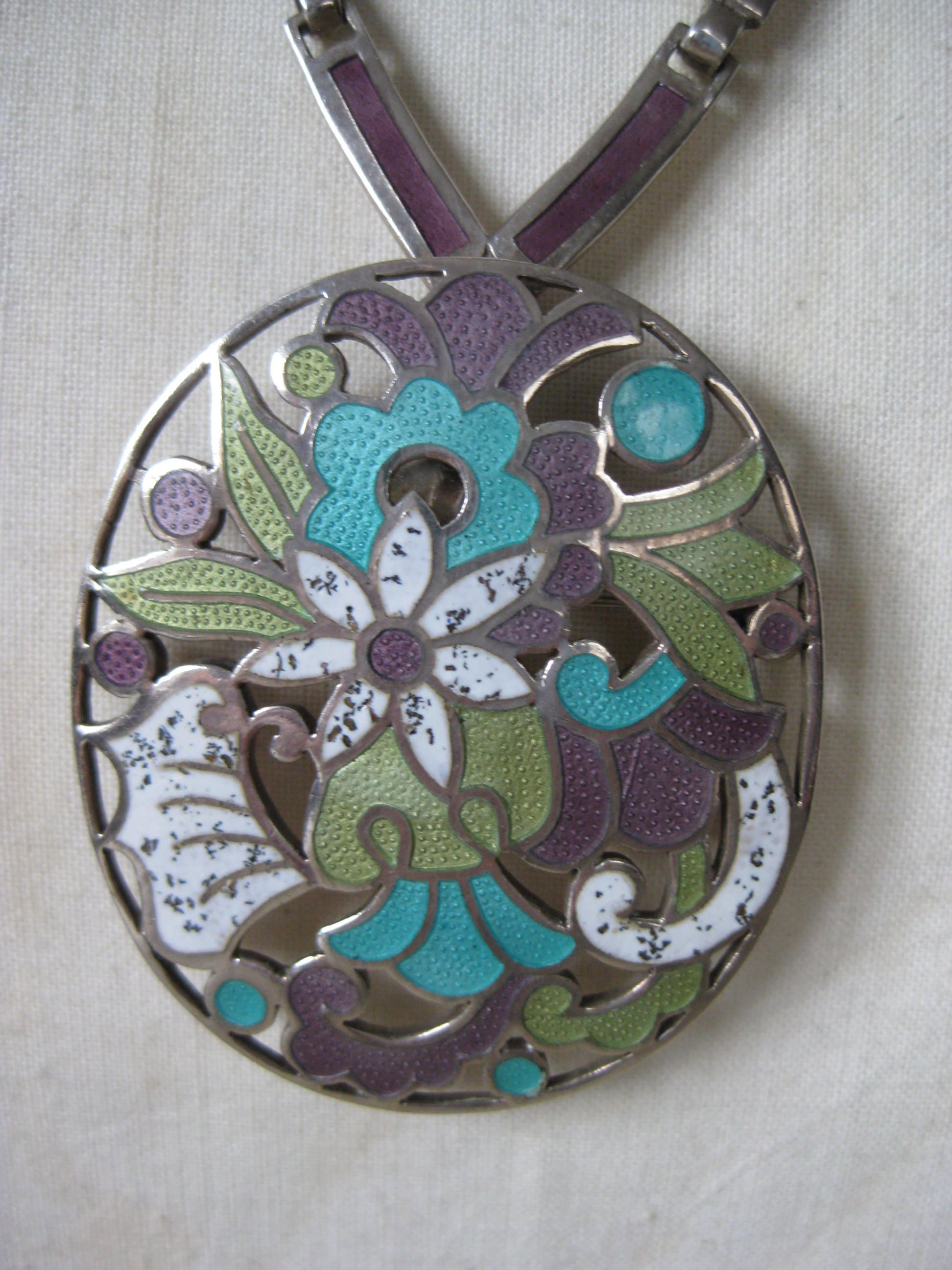 Flower Filigree Sterling Necklace Enamel Purple Turquoise | Etsy