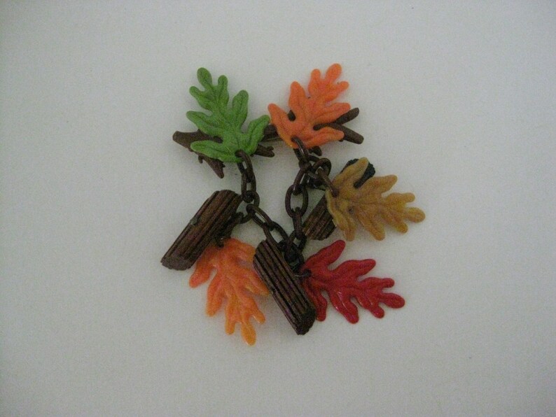 Oak Leaves Fall Autumn Logs Dangle Brooch Pin Vintage | Etsy