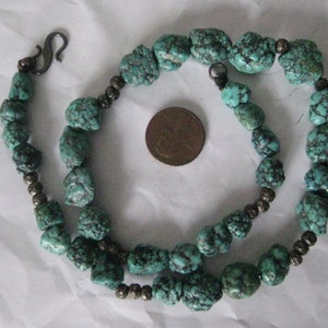 Turquoise Spider Web Nugget Stone Sterling Native American Bead Choker ...