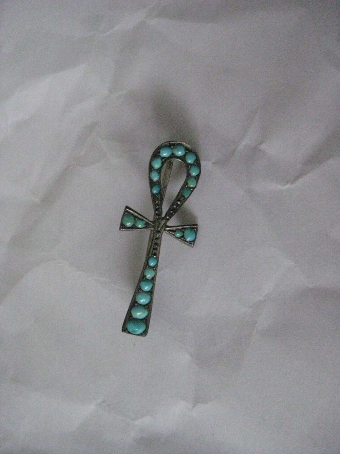 Victorian Ankh Turquoise Blue 800 Silver Brooch Pin Vintage | Etsy