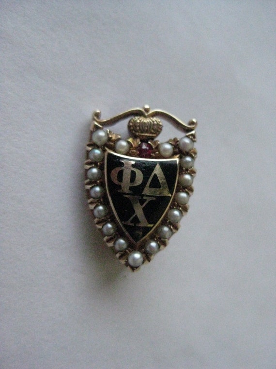 Phi Delta Chi 14k Yellow Gold Pearl Ruby Pin Solid La… - Gem