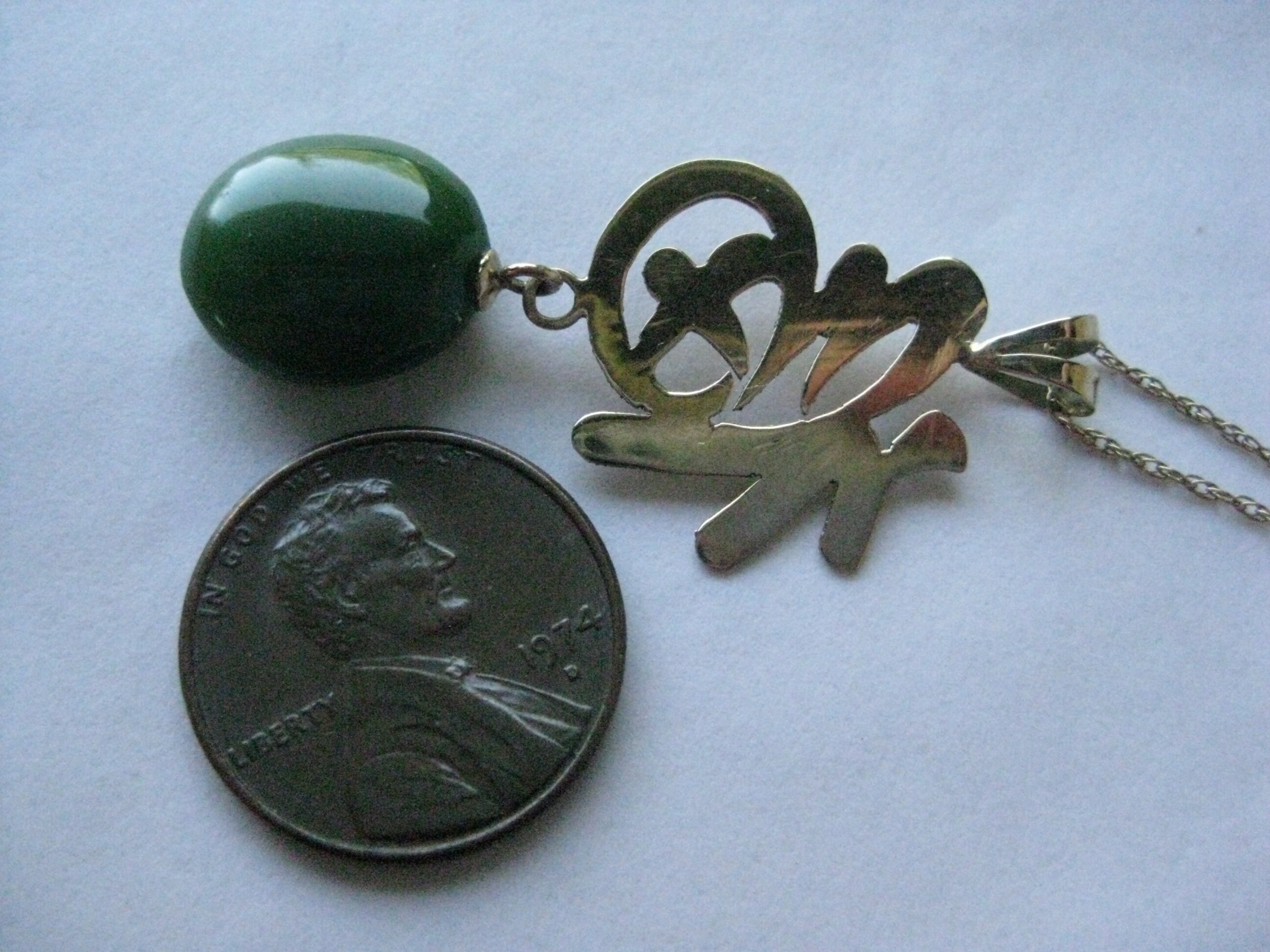 Asian Jade 14K Yellow Gold Necklace Karat KT Solid Vintage Pendant ...