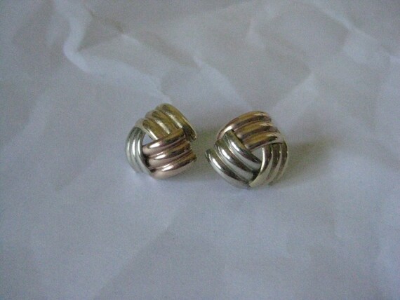 14K Tri Color Post Yellow White Rose Gold Earrings Vi… - Gem