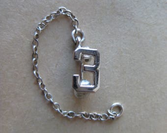 NUMBER 3 THREE Necklace Silver LUCKY Large Pendant 'Third