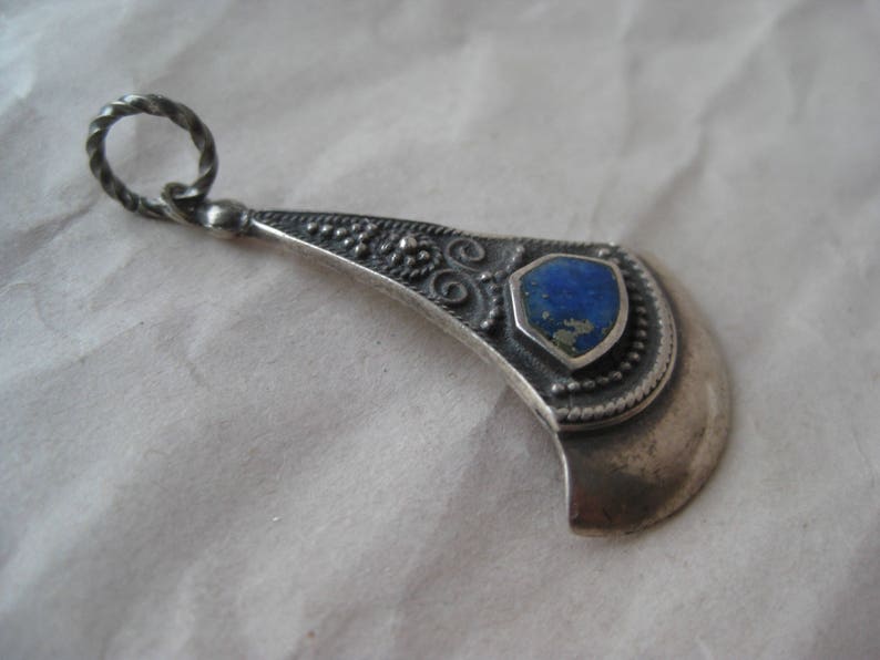 Blue Lapis Inlay Stone Sterling Pendant Silver Vintage 925 - Etsy