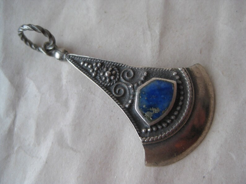 Blue Lapis Inlay Stone Sterling Pendant Silver Vintage 925 - Etsy