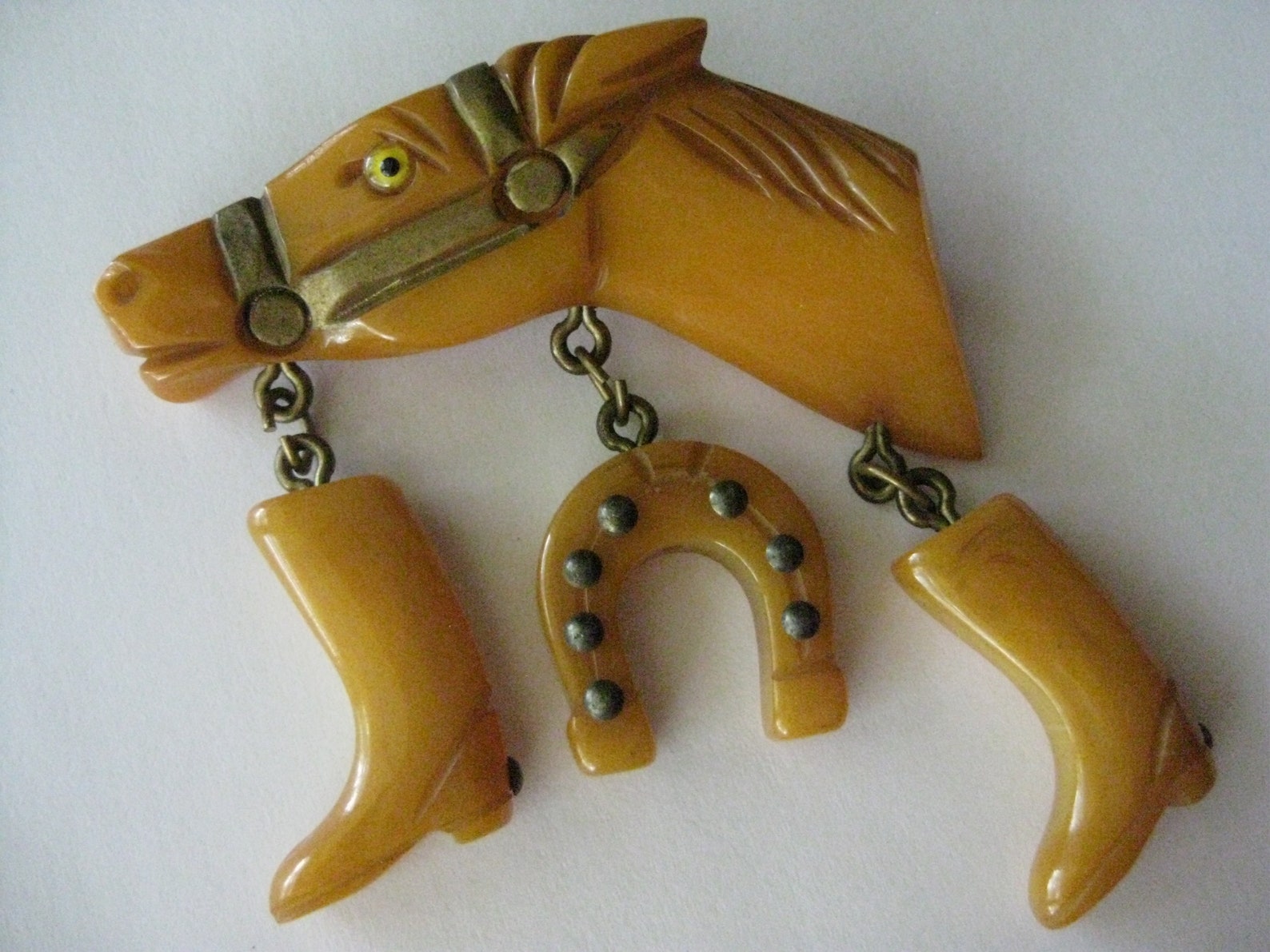 Bakelite Horse Boots Horseshoe Gold Dangle Yellow Carved | Etsy