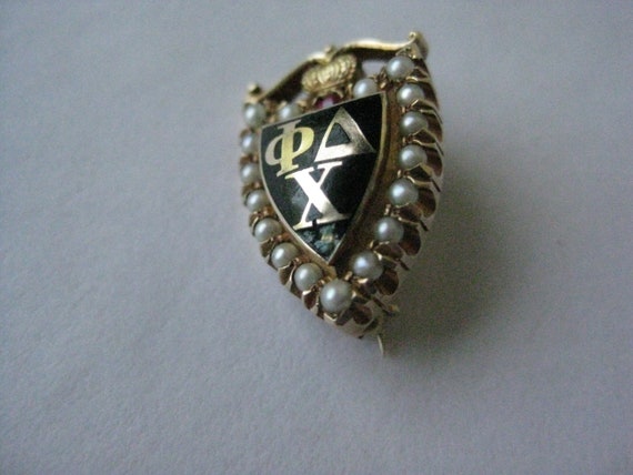 Phi Delta Chi 14k Yellow Gold Pearl Ruby Pin Solid La… - Gem