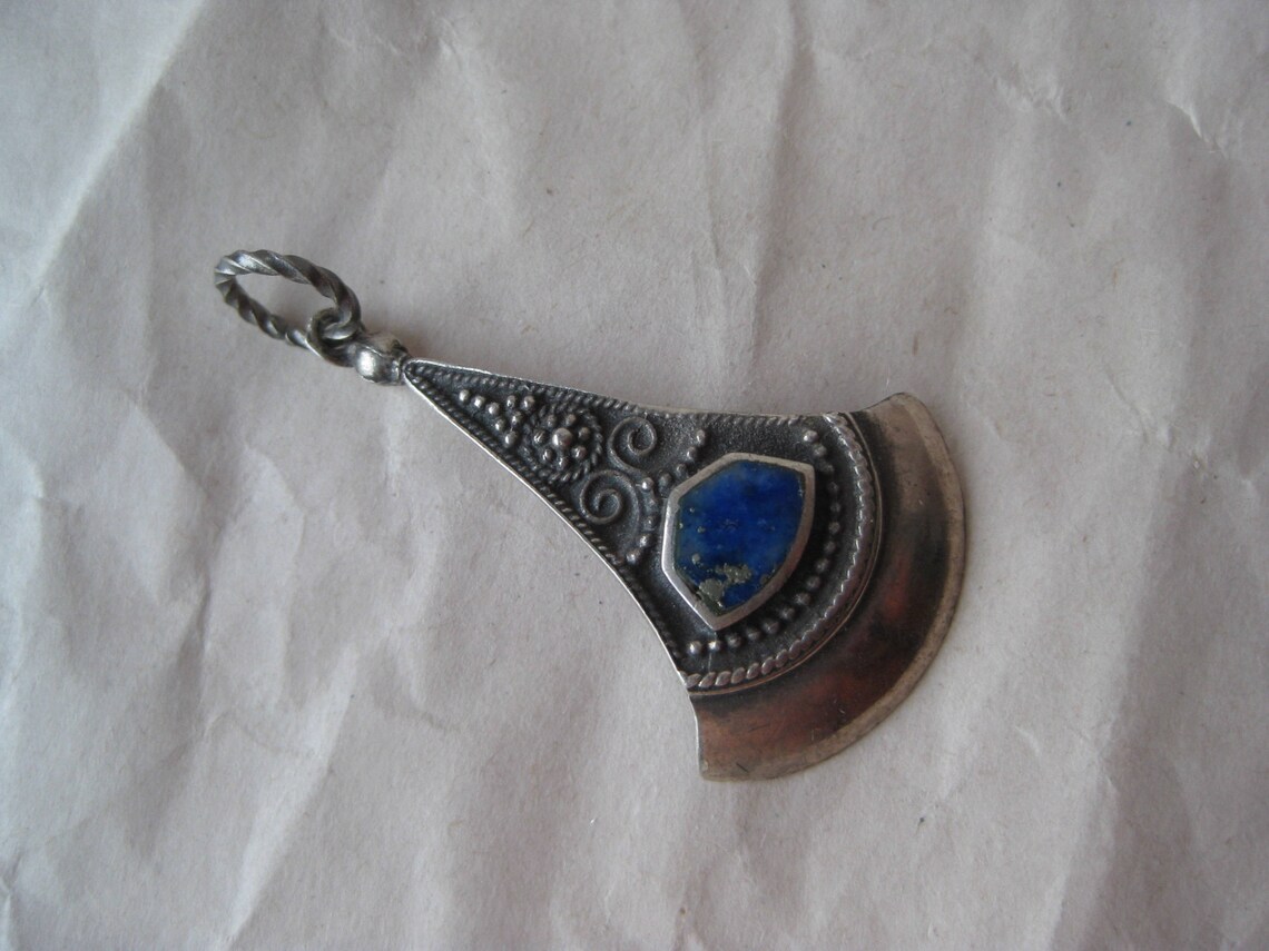 Blue Lapis Inlay Stone Sterling Pendant Silver Vintage 925 - Etsy