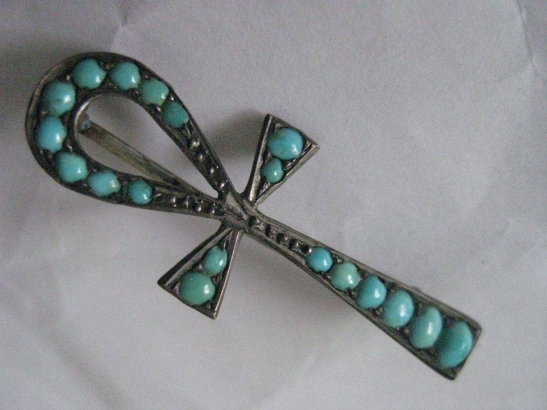 Victorian Ankh Turquoise Blue 800 Silver Brooch Pin Vintage RARE - Etsy