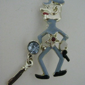 Police Man Cop Blue Dangle Club Brooch Pin Vintage Silver - Etsy