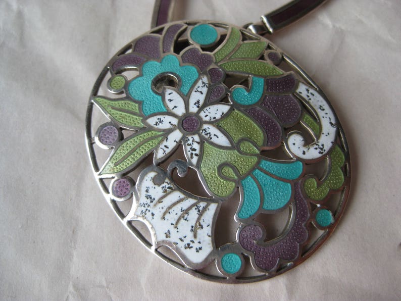 Flower Filigree Sterling Necklace Enamel Purple Turquoise - Etsy