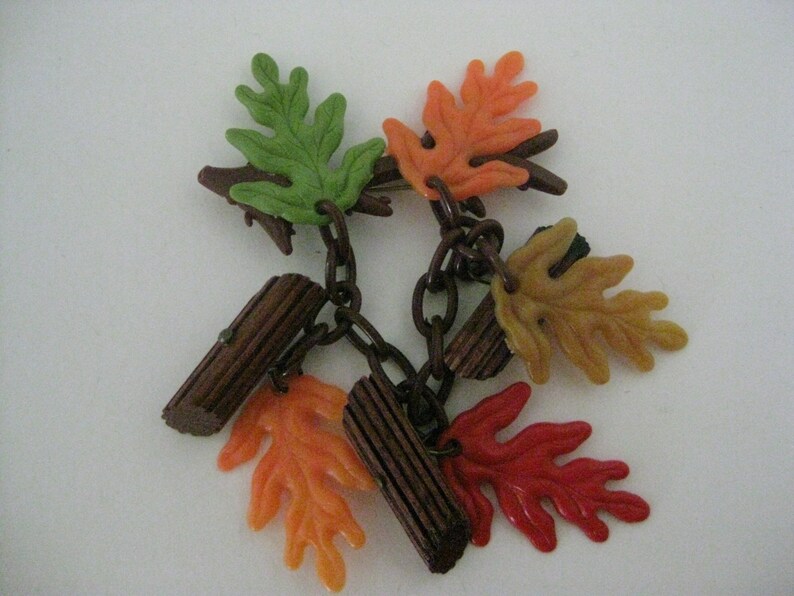 Oak Leaves Fall Autumn Logs Dangle Brooch Pin Vintage | Etsy