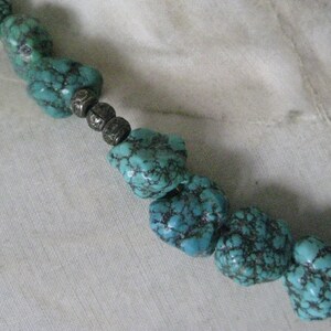 Turquoise Spider Web Nugget Stone Sterling Native American Bead Choker ...