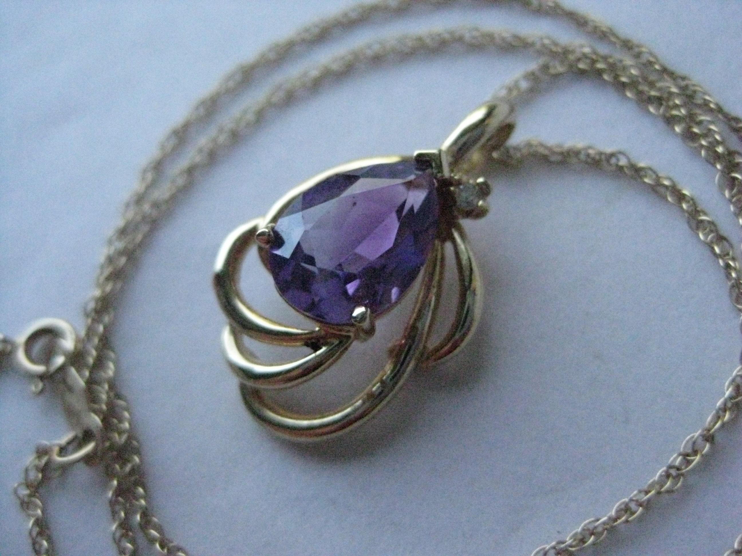 Amethyst Teardrop Diamond 14K Yellow Gold Necklace Karat KT Solid ...