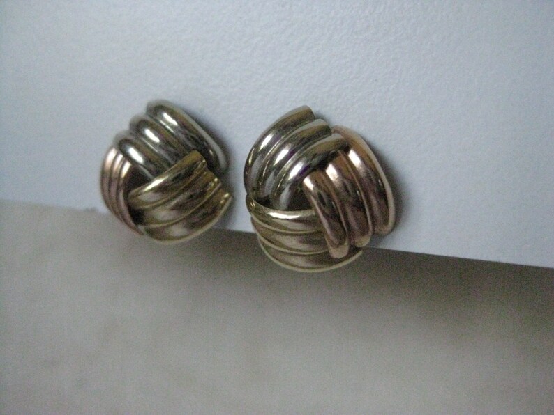14K Tri Color Post Yellow White Rose Gold Earrings Vintage Milor Karat ...