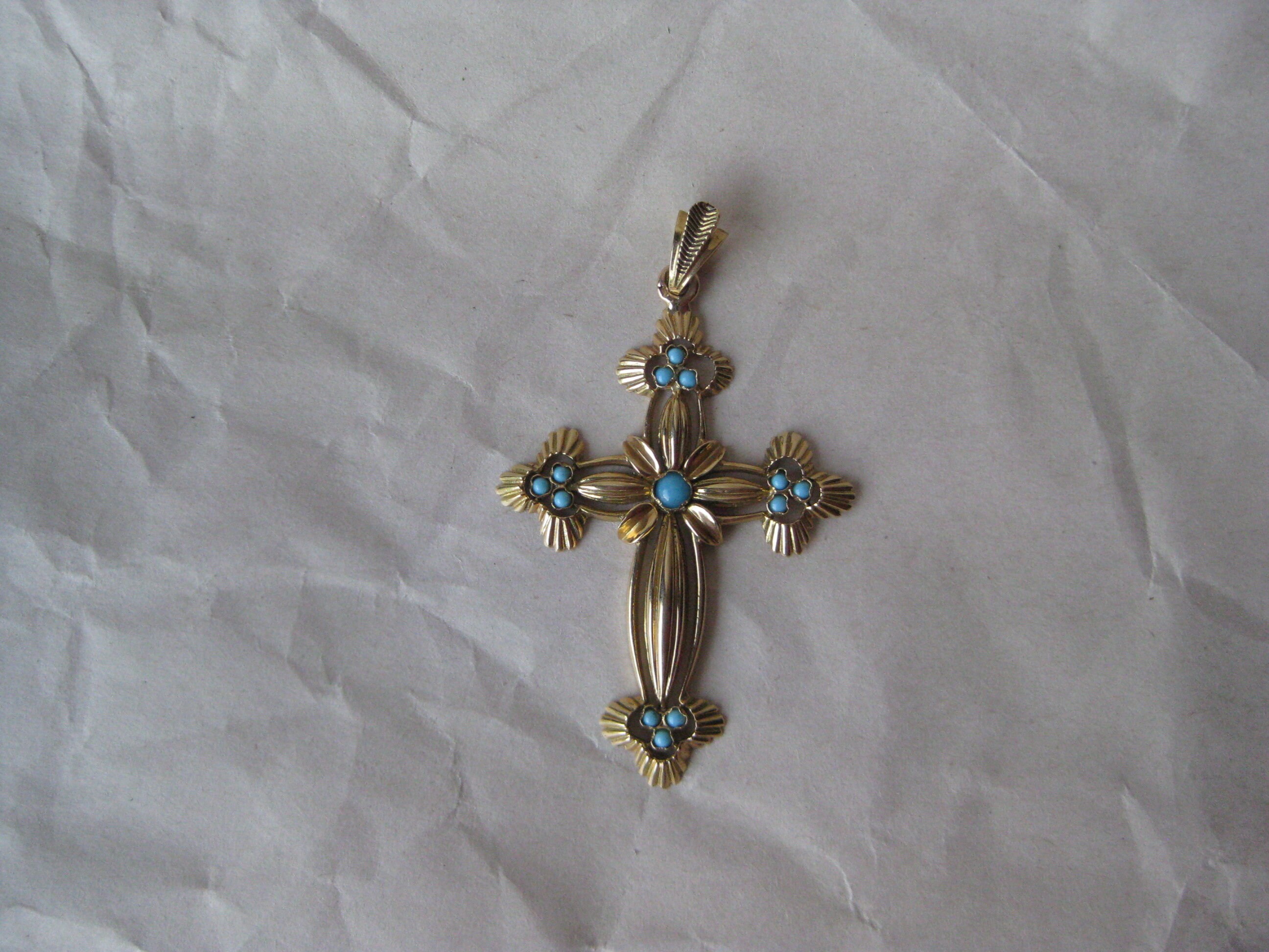 Cross Turquoise 14K Yellow Gold Pendant Karat KT Solid | Etsy