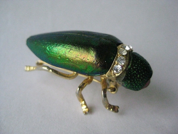 Real Beetle Green Iridescent Rhinestone Clear Red Bro… - Gem