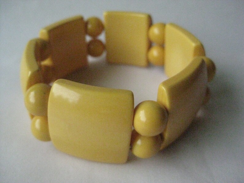 Bakelite Yellow Bracelet Stretch Elastic Adjustable Ball Bead - Etsy