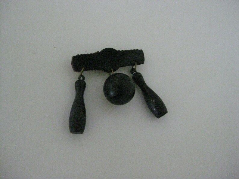 Bowling Ball Pins Black Leather Wood Dangle Brooch Pin Vintage - Etsy