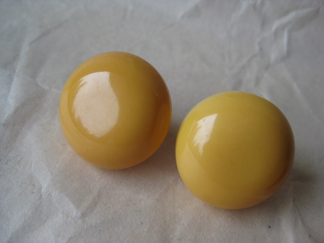 Bakelite Yellow Earrings Clip Honey Custard Round Dome - Etsy