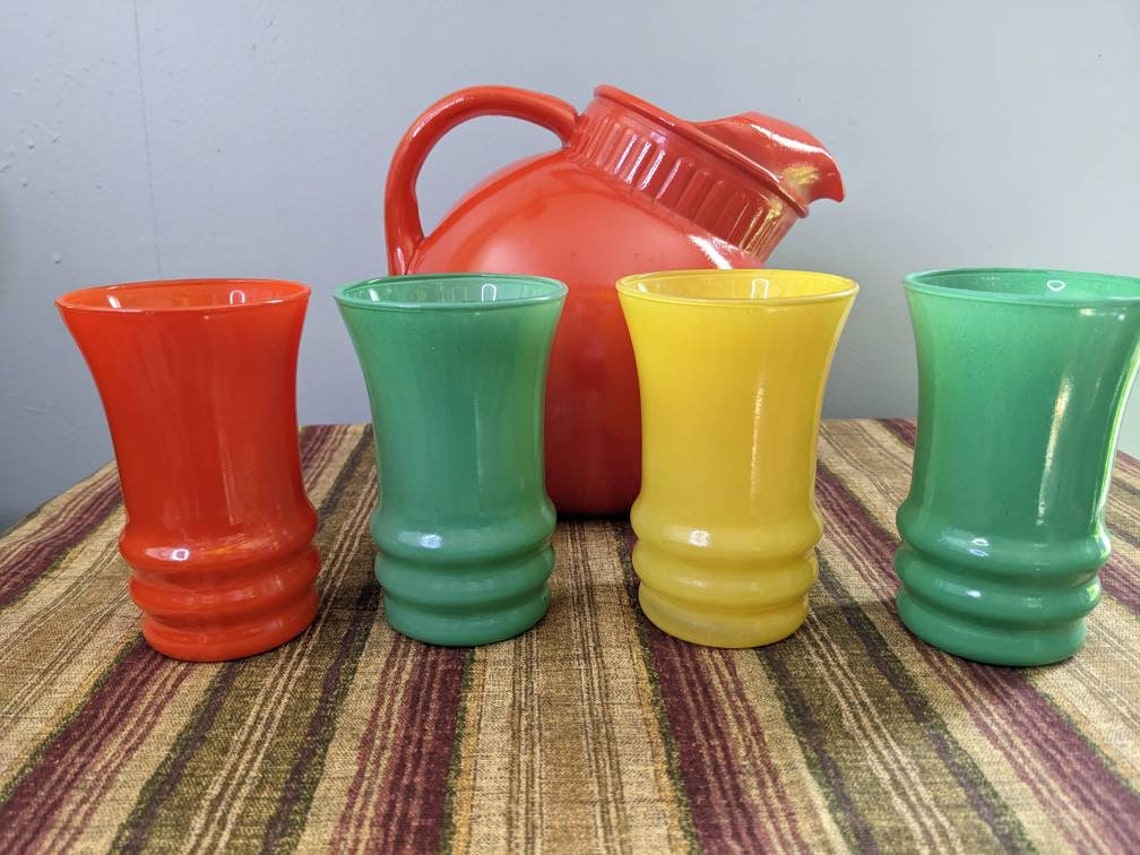 Vintage Midcentury Anchor Hocking Ball Pitcher and 4 Drinking - Etsy