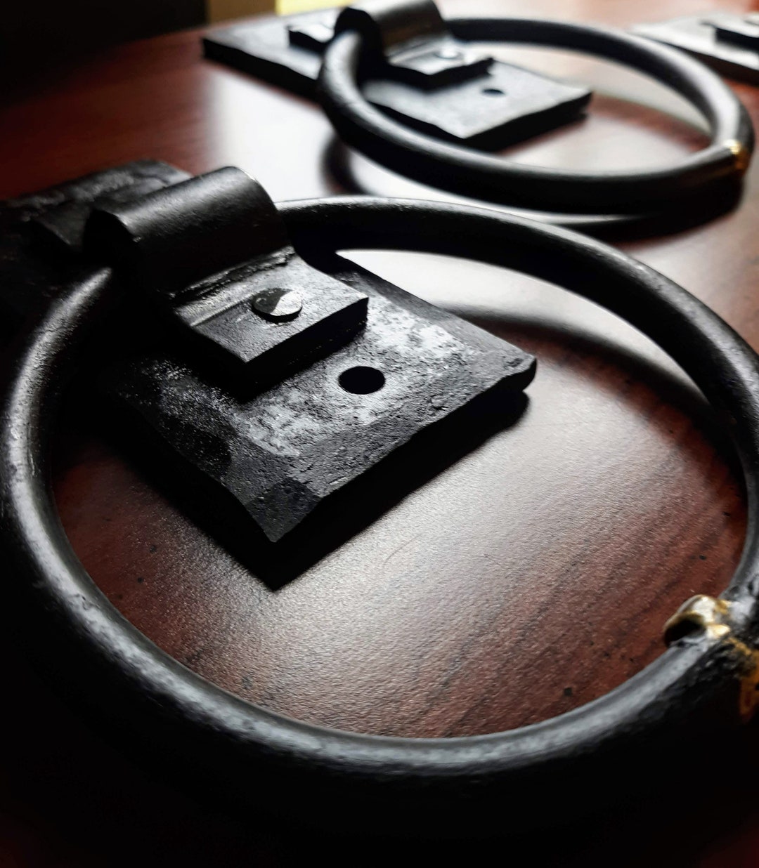 Set of 2 Large Braised Round Ring Hand Forged Handles Door - Etsy