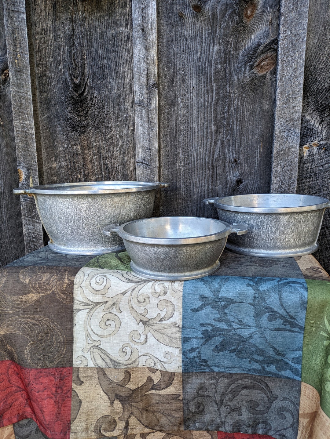 Set of 3 Hammered Cast Aluminum Guardian Service Round Dishes or Baking ...