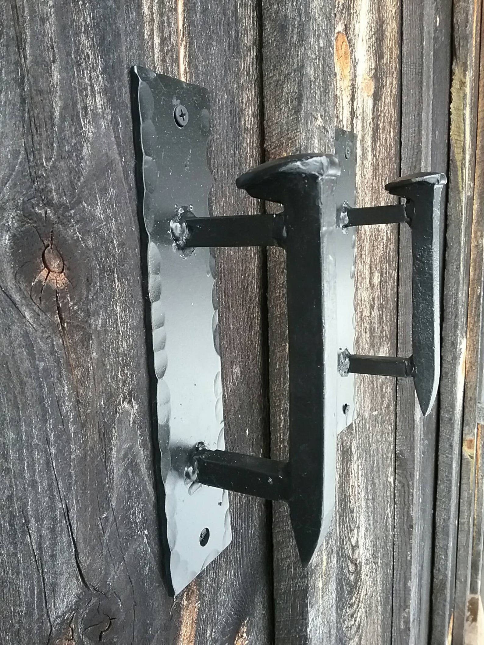 Set of 2 Hand Forged Railroad Spike Door Pulls on Sturdy Backplate - Etsy