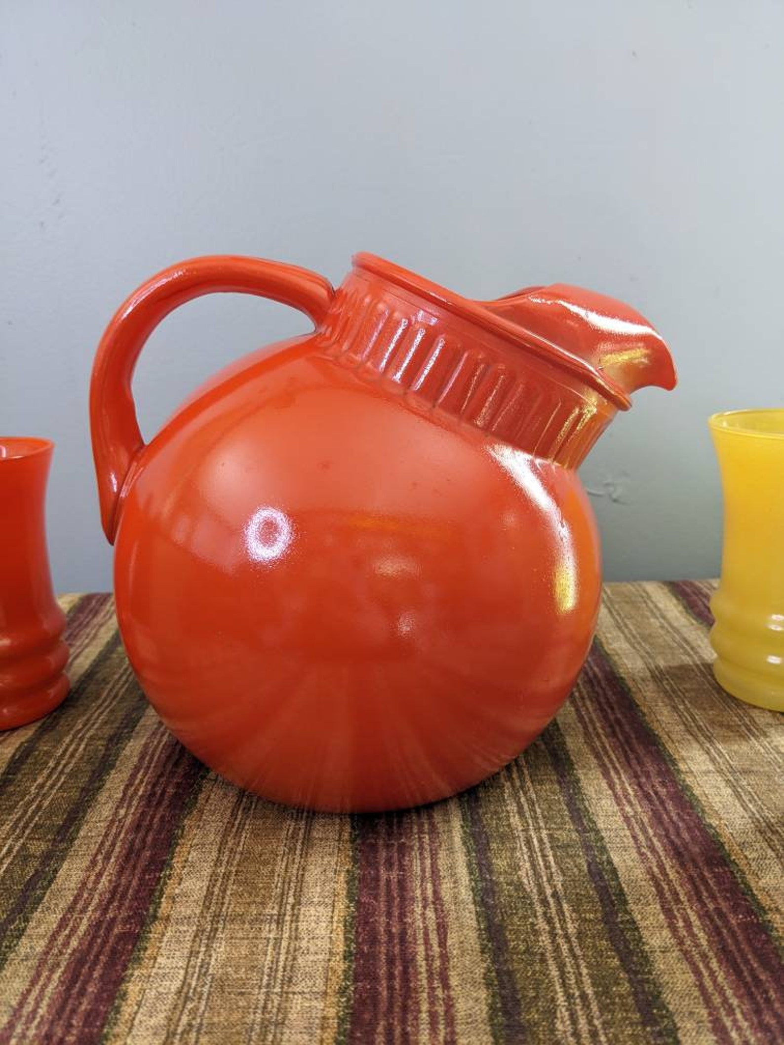 Vintage Midcentury Anchor Hocking Ball Pitcher and 4 Drinking - Etsy