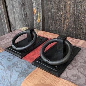 Set of 2 Round Ring Hand Forged Handles or Door Pulls on Sturdy ...